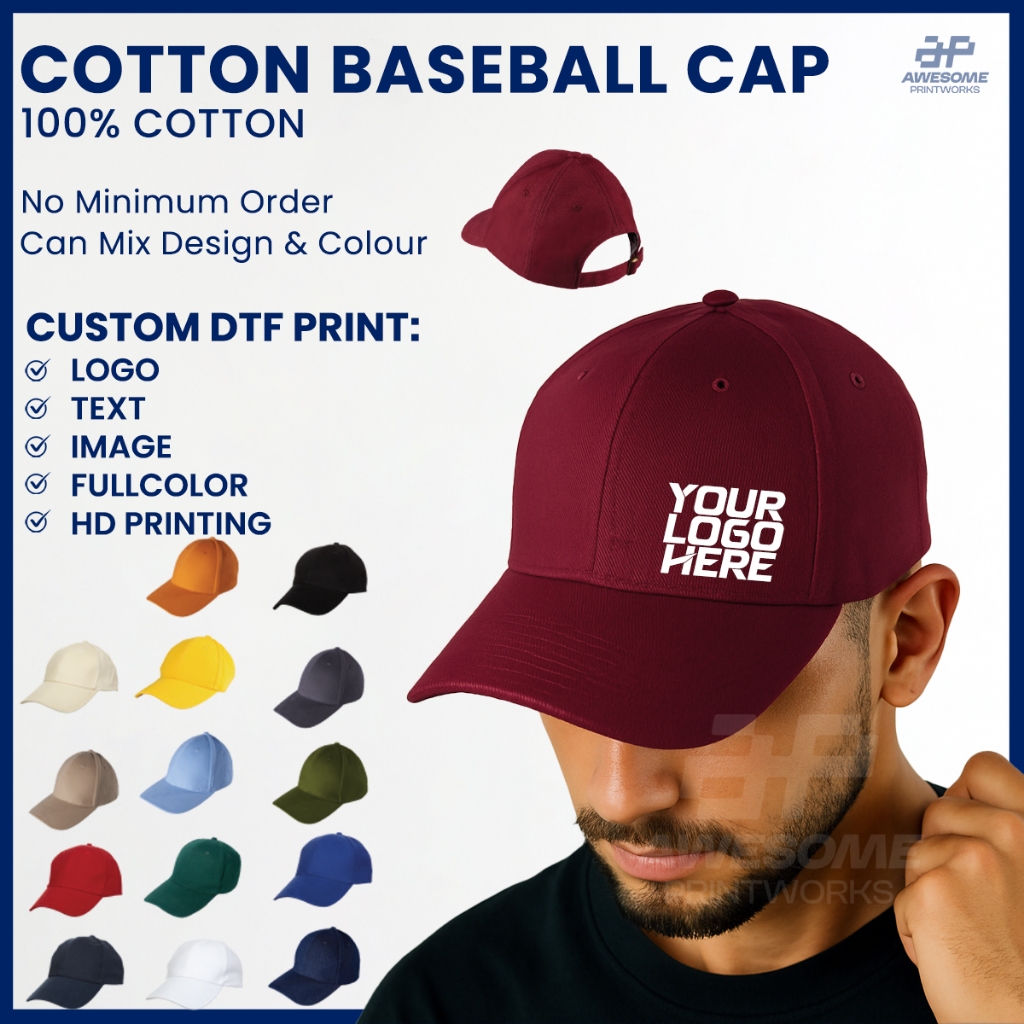 [CP01] Custom Printing Baseball Cap. Custom Topi Logo Plain High ...