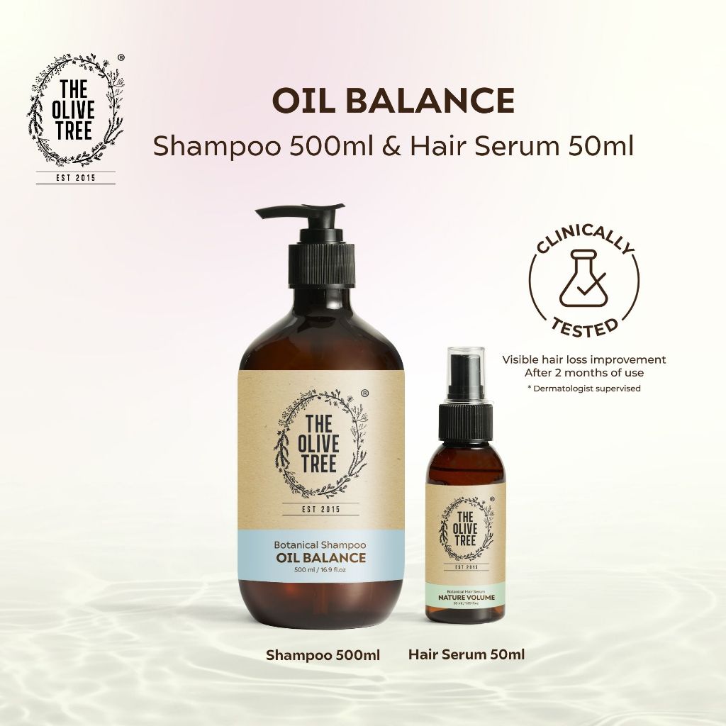 THE OLIVE TREE Oil Balance Shampoo 500ml & Hair Serum 50ml Set For Oil ...