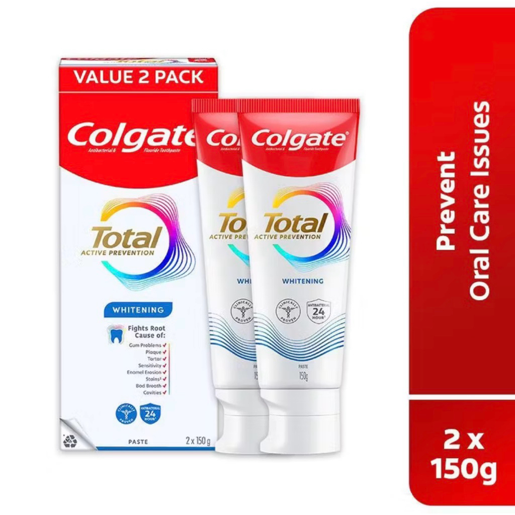 COLGATE Total Value Twin Pack 150g x 2 150 Whitening, Pro Clean ...