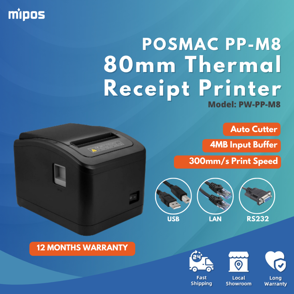 POSMAC PP-M8 80mm Auto Cutter POS Thermal Receipt Printer 4MB Input ...