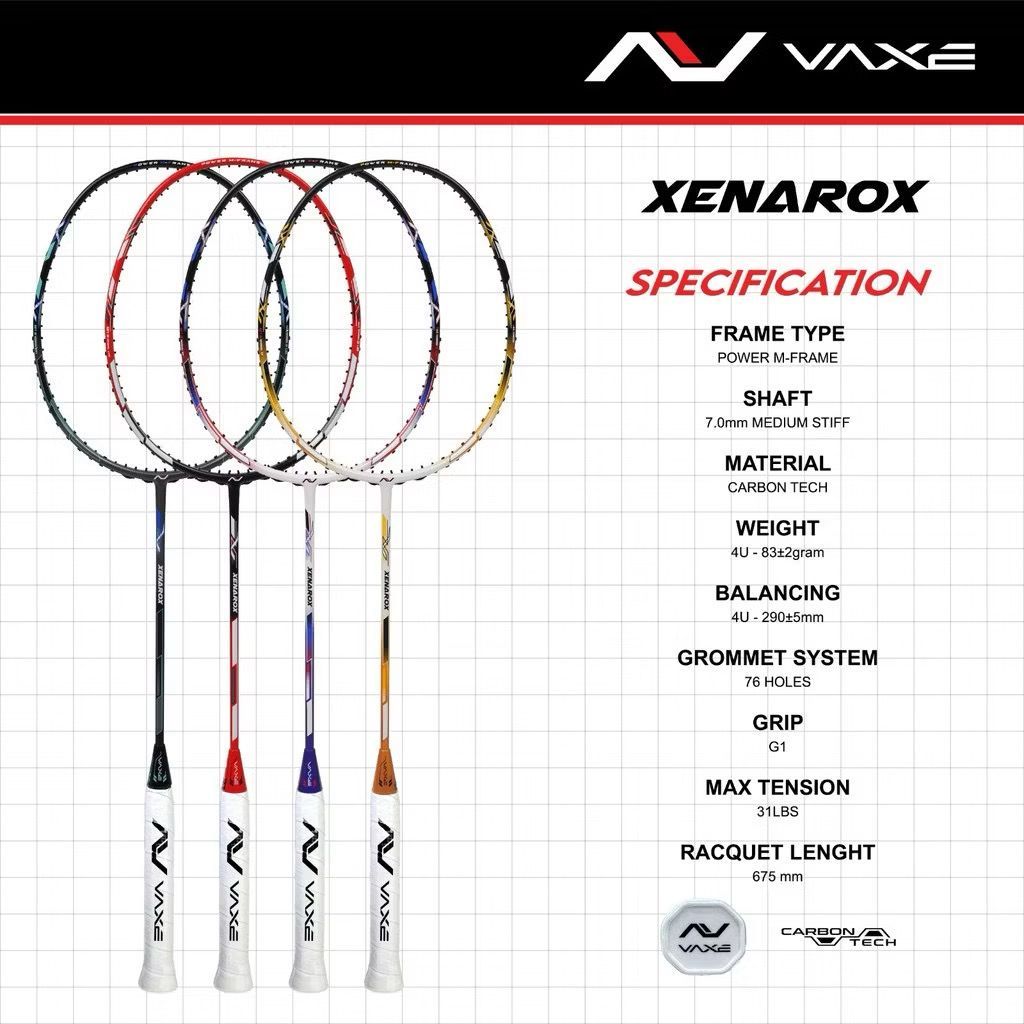 VAXE XENAROX / V-TROX / HAGGLERT / AMUZE BADMINTON RACKET ( 4U ) [ FREE ...