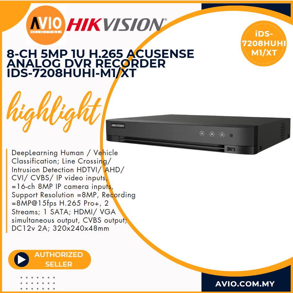 Hikvision 8CH 8 Channel 4K 8MP Lite / 5MP 1U H.265 AcuSense CCTV DVR ...