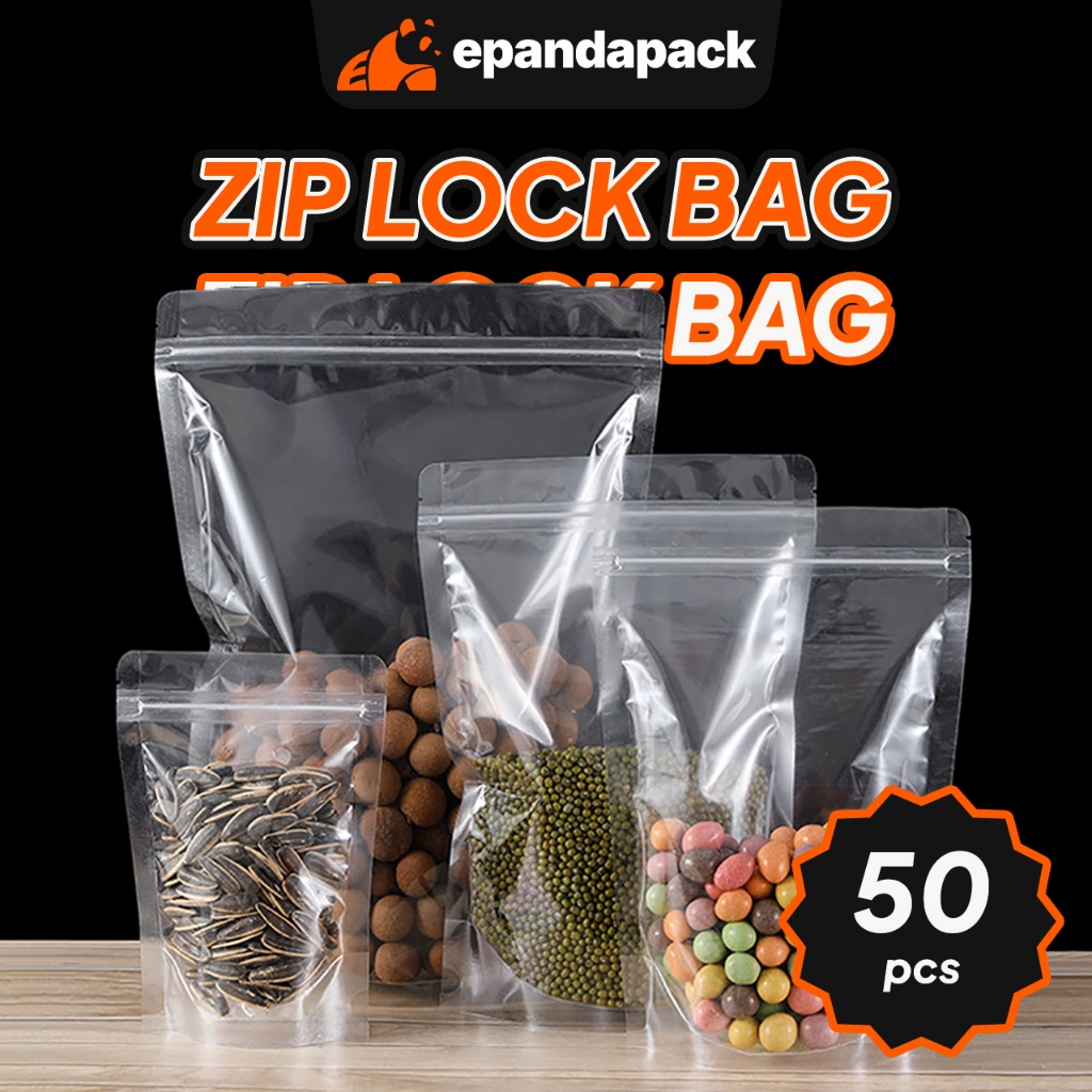 50pcs Transparent Zip Lock Food Bag Beg Zip Makanan Plastic Cookies ...