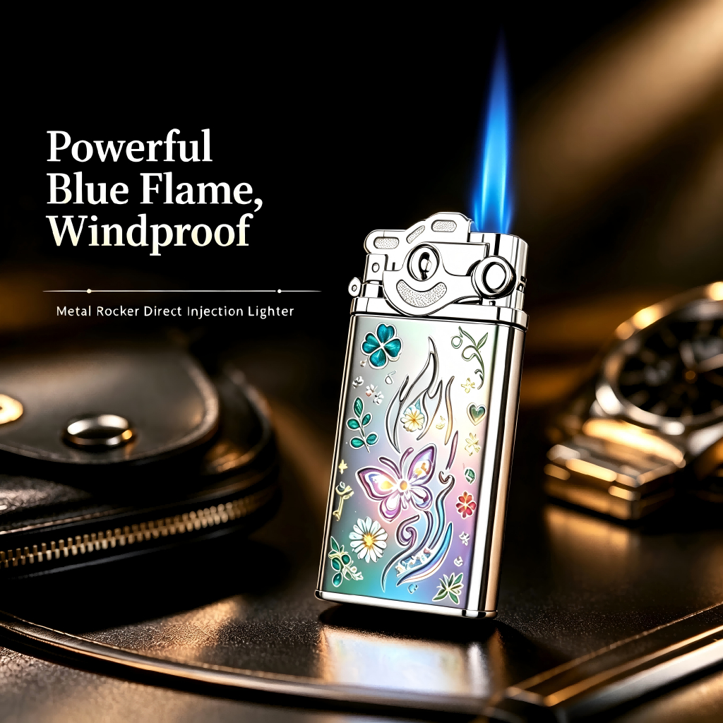 Windproof jet flame lighter, metal swing arm butane lighter, with ...