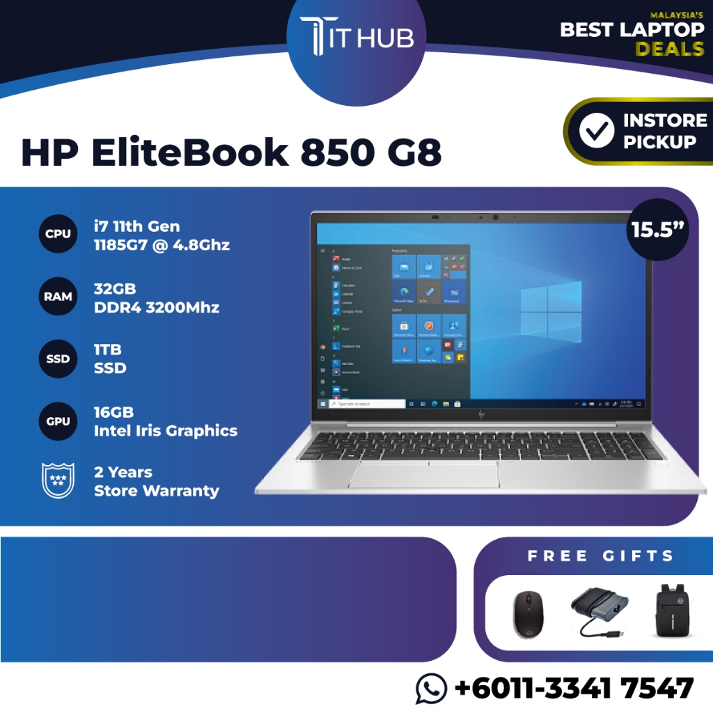 HP EliteBook 850 i7 11th Gen 15.5" Screen + Numpad Business Laptop 32GB ...