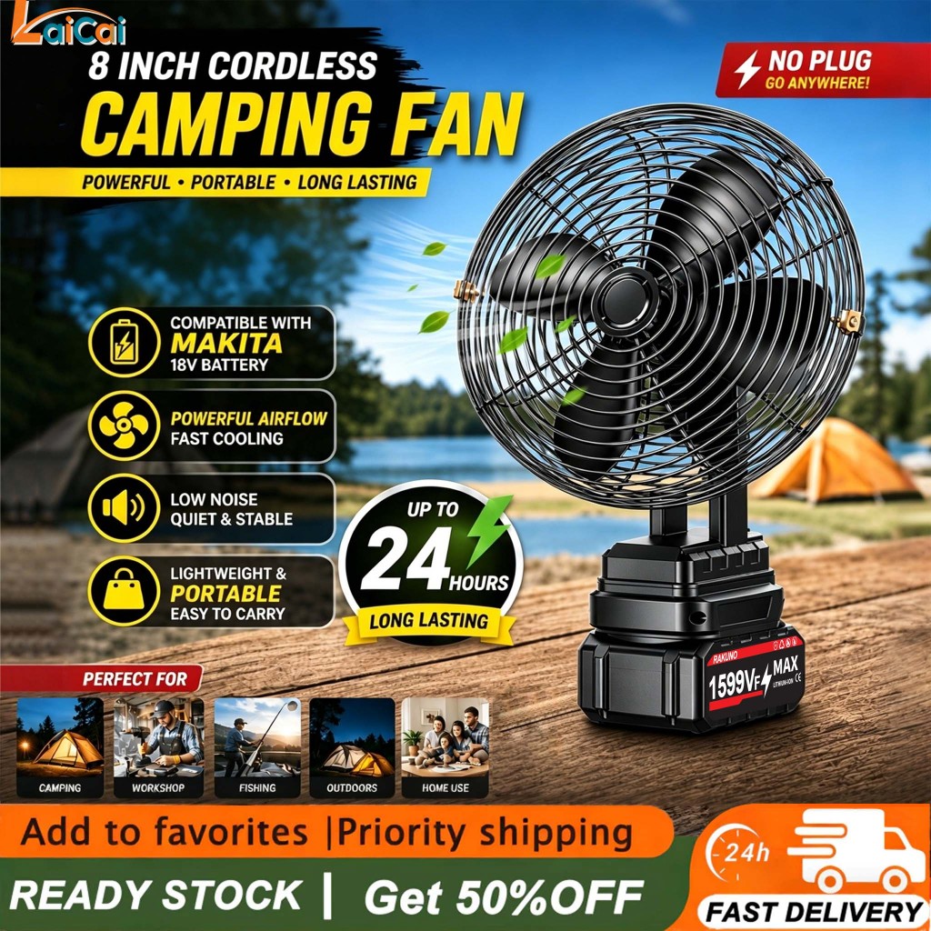 Kipas Bateri Rechargeable Fan 8 Inch Camping Fan Cordless Portable Fan ...
