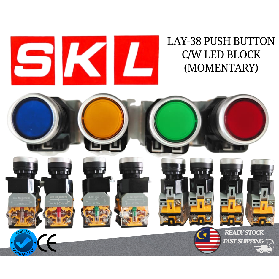 SKL LAY38-11BN┃Momentary Push Button c/w Led Block (DC24V/AC220V ...