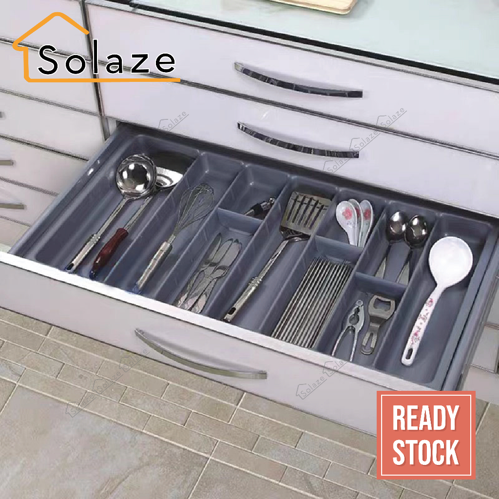 Solaze PP Material Grey Tray Drawer Organizers Spoon Desk Drawer ...
