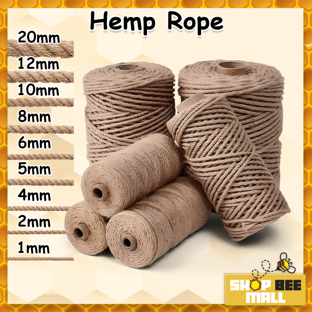 1/2/4/5/6/8/10/12/20mm Hemp Rope Tali Guni DIY Craft Hiking Climbing ...