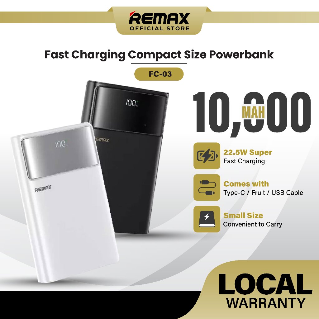 [ CCC ] Remax FC-03 10000mAh Compact Size Powerbank 20W+22.5W w/ Fast ...