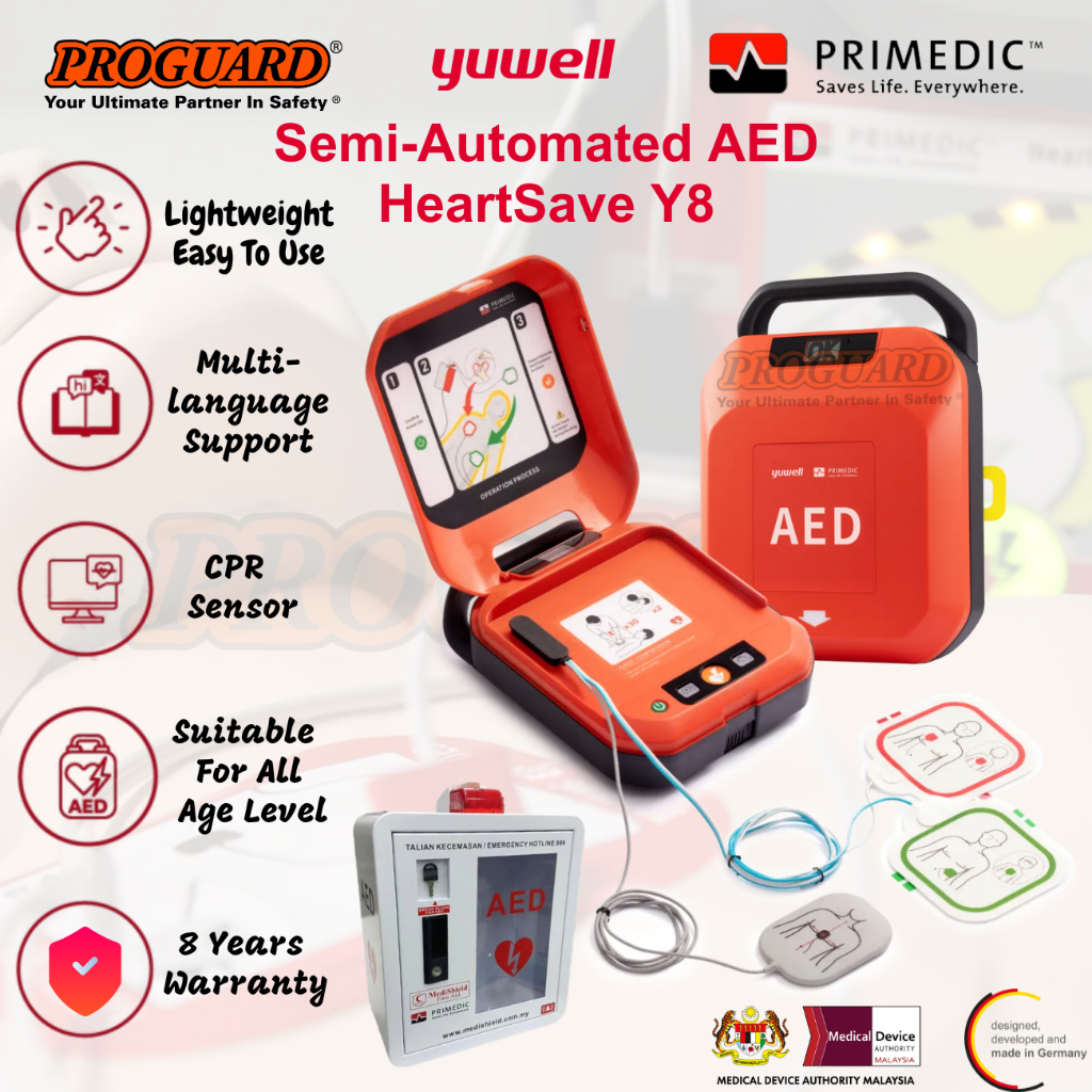 [Full Set] PRIMEDIC Yuwell Y8 Series 4 LANGUAGE Semi Auto Portable AED GERMANY HeartSave ...