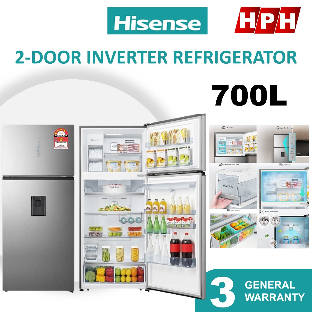 Hisense 700L 2 Door Inverter Refrigerator / Fridge 两门/双门冰箱 RT749N4ABVI ...