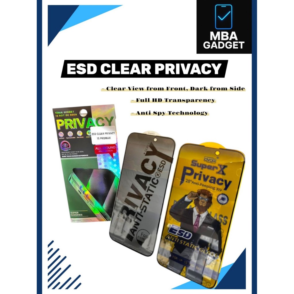 ESD Clear Privacy Tempered Glass Anti Spy Full HD Transparent Screen ...