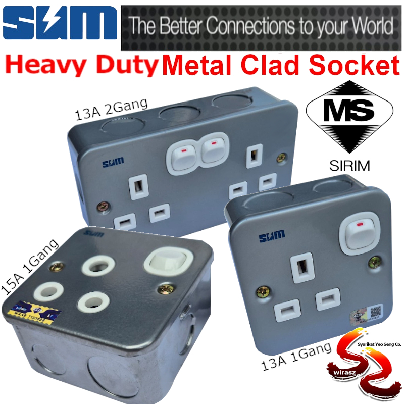 SUM 13A / 15A Metal Clad HEAVY DUTY Surface Mount Switch Socket SIRIM ...
