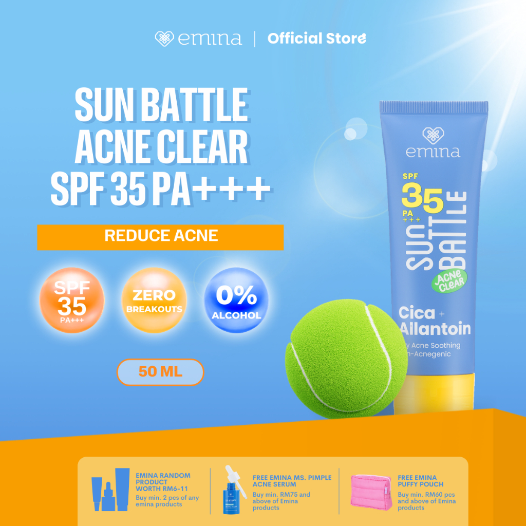 NEW! Emina Sun Battle SPF 35 PA +++ Acne Clear Cica + Allantoin Airy ...