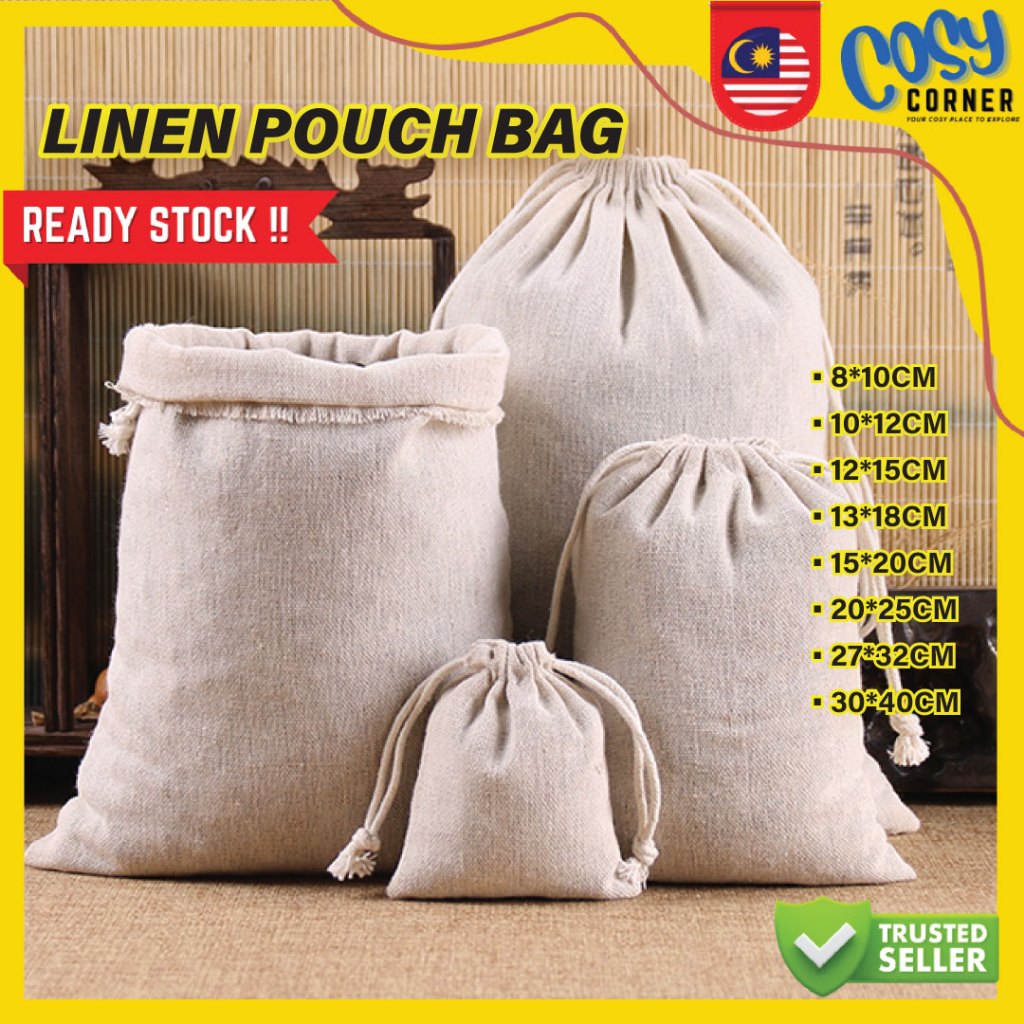 🇲🇾 Linen Burlap Canvas Drawstring Bag Doorgift, Goodies, Gift Bag ...