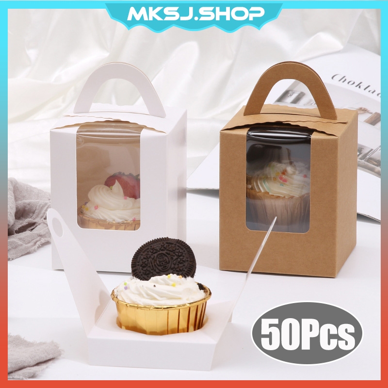 50PCS Kotak Kek Transparent Cake Box with Handle Dessert Packaging ...