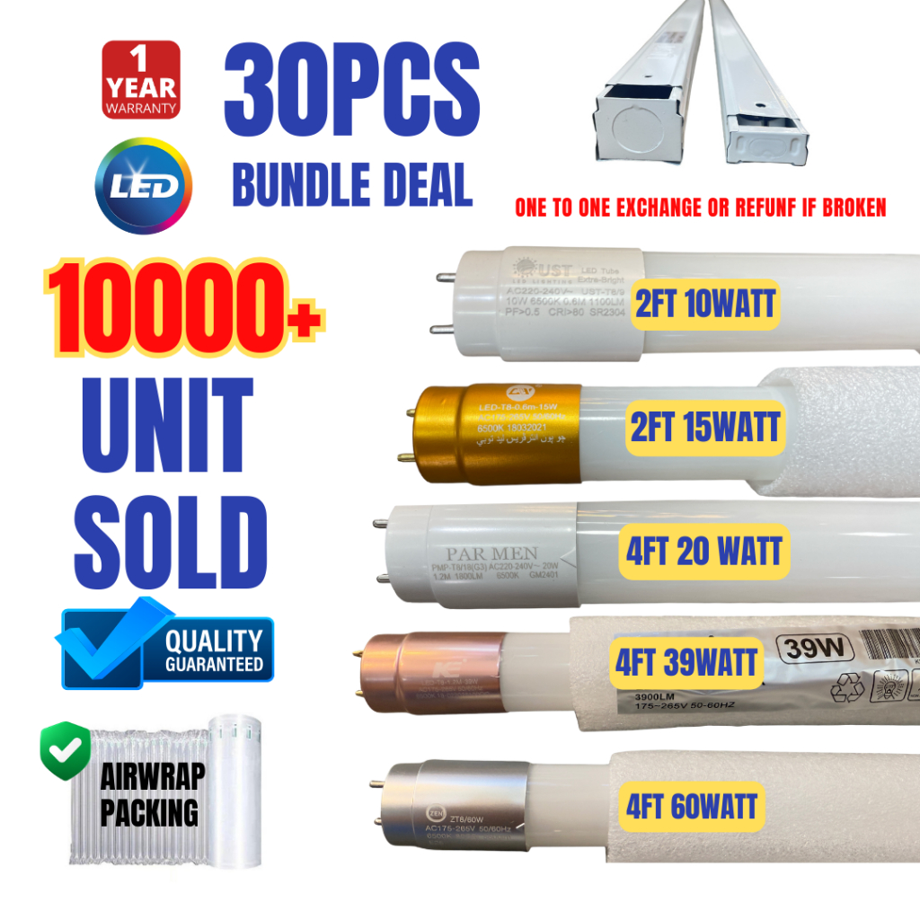 (30SET/CARTON) LED TUBE 4FT | 2FT 6500K DAYLIGHT 22WATT | 39WATT LAMPU ...