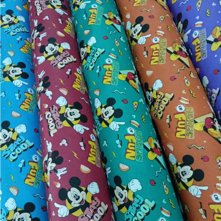 KAIN COTTON POLYESTER CORAK CARTOON MICKEY 48INCI READY STOCK | Shopee ...