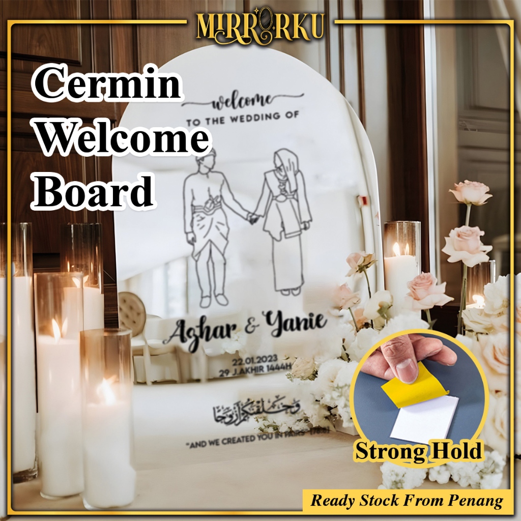 MIRRORKU Cermin Welcome Board Unbreakable Acrylic Mirror Wedding Mirror ...