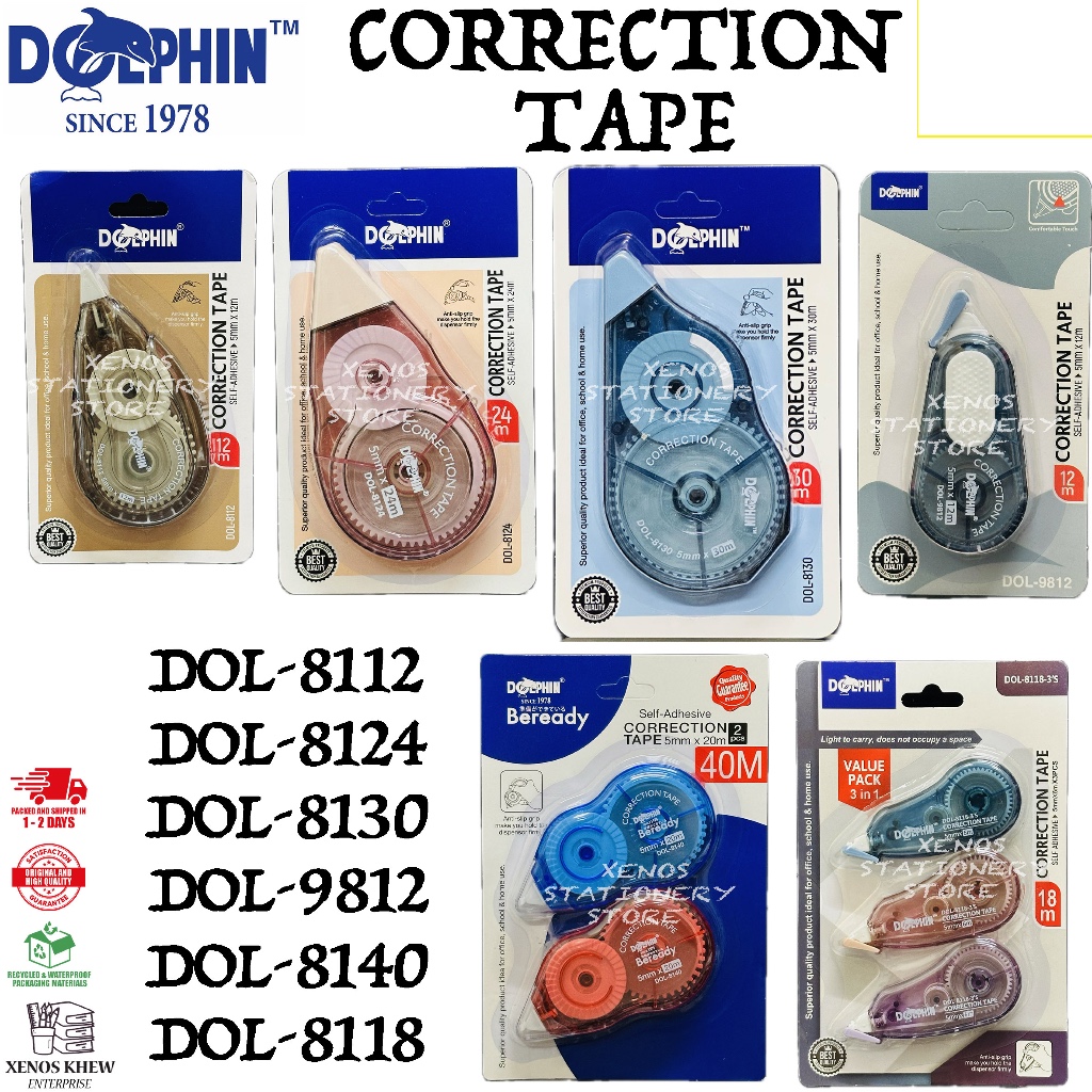 DOLPHIN CORRECTION TAPE DOL8112 / DOL8124 / DOL8130 / DOL8118 / DOL8140 ...