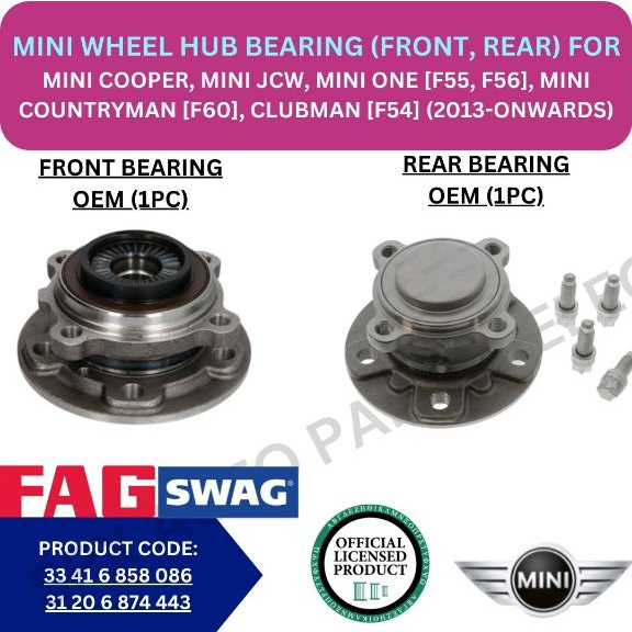 MINI (OEM) WHEEL HUB BEARING (FRONT, REAR) FOR MINI COOPER, JCW, ONE ...