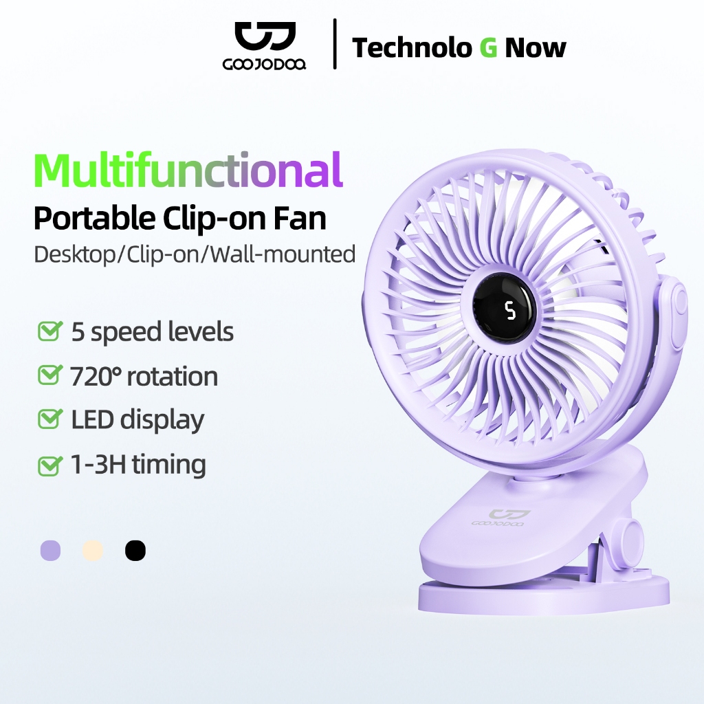 GOOJODOQ 720° Rotation Portable Mini Clip Fan With LED Display | Shopee ...