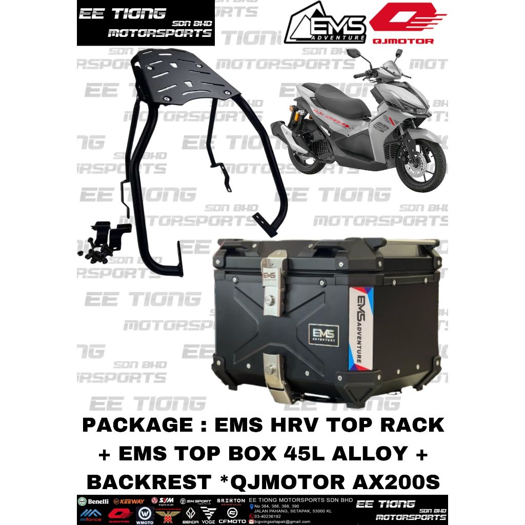 PACKAGE SET - EMS TOP RACK + EMS TOP BOX 45L ALLOY WITH BACKREST FOR ...