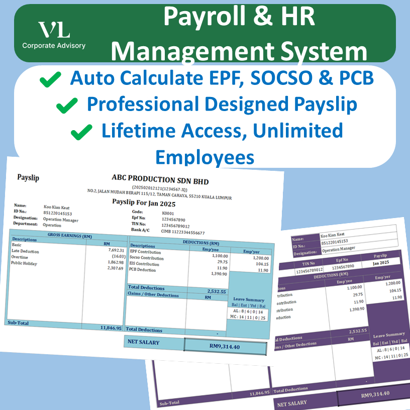 VL Payroll & HR Management System – Professional Excel-Based Payroll Salary Payslip Auto ...
