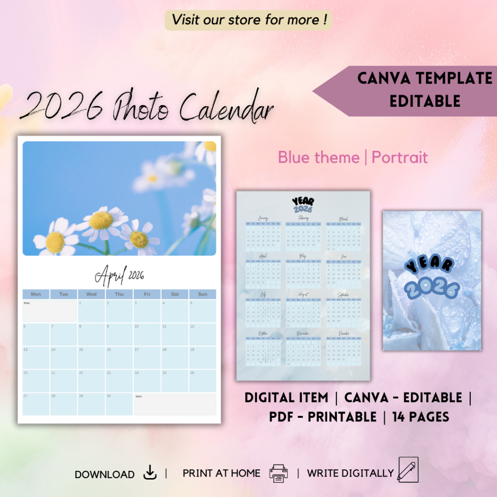 2026 calendar | Photo calendar | Canva Template Editable | PDF ...