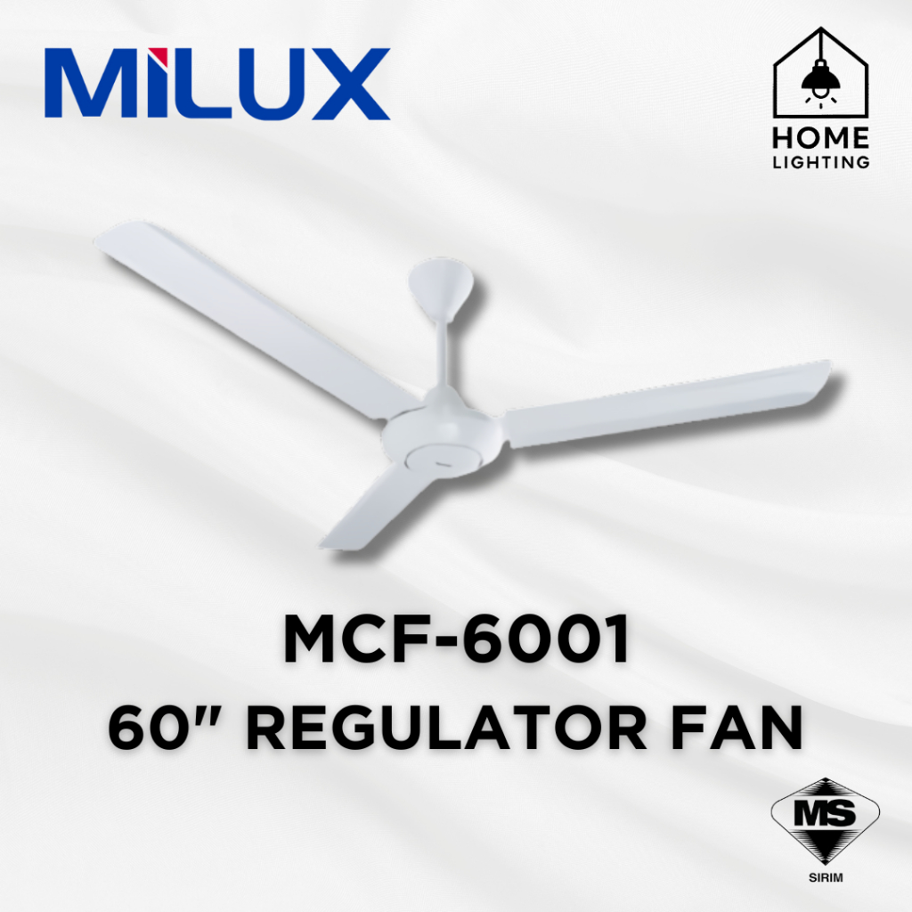 MILUX Ceiling Fan MCF-6001 60" 60 Inch 3 Metal Blade SIRIM White 5 ...