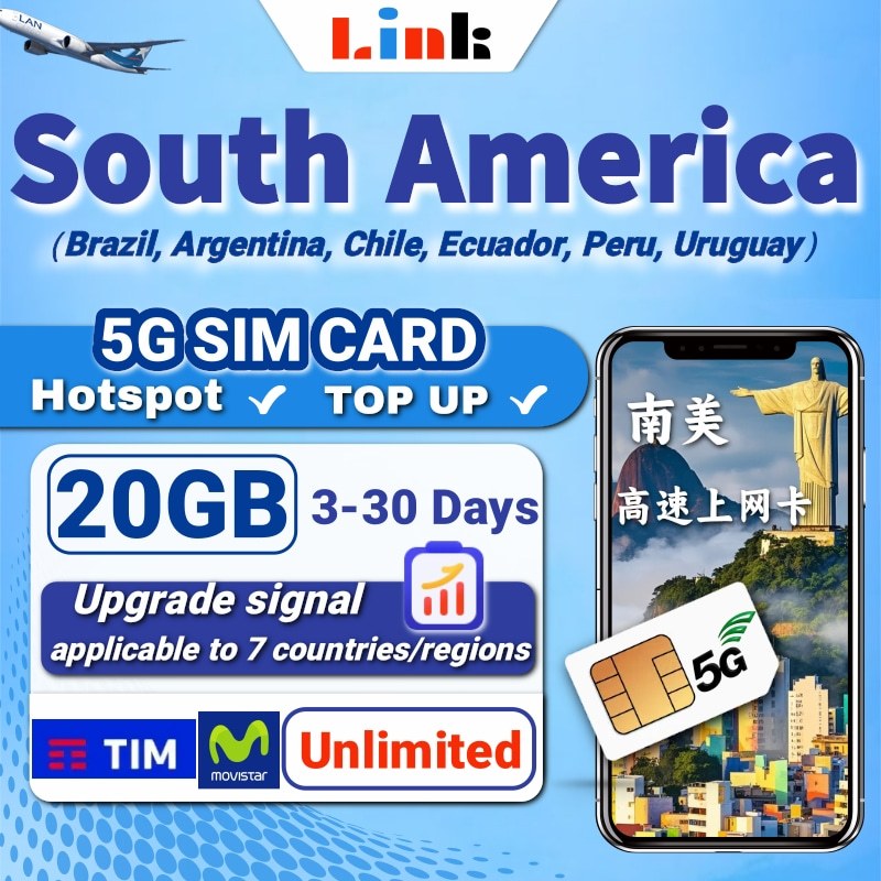 Sim card South America for 7 Countries Brazil, Argentina, Chile ...