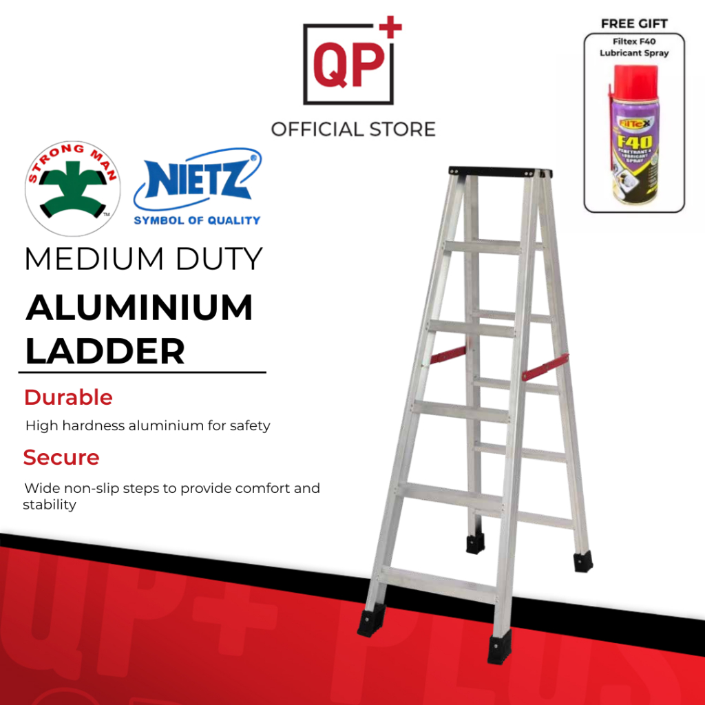 STRONGMAN ALUMINIUM LADDER 4 - 12 STEPS DOUBLE/ SINGLE SIDED LADDER l ...