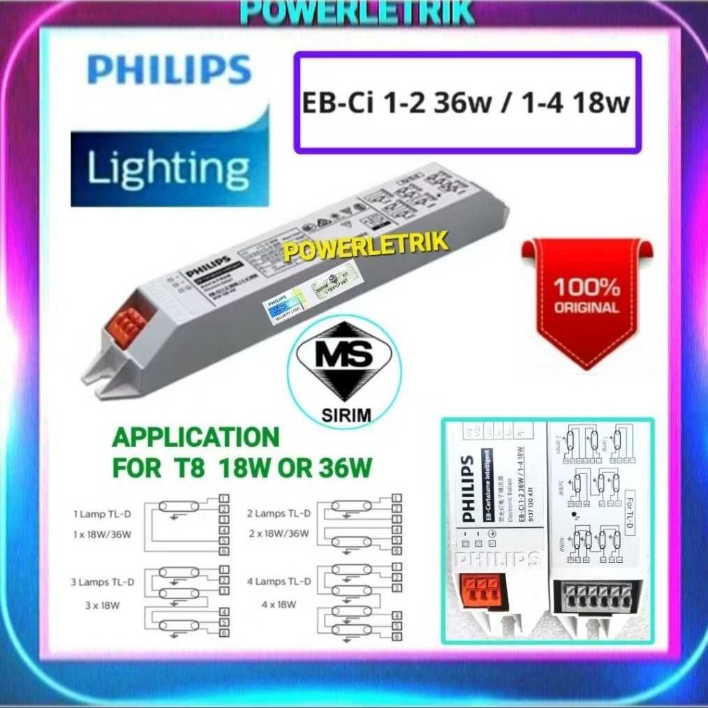 🔥READY STOCK🔥 PHILIPS EB-Ci 1-2 36W /1-4 18W ELECTRONIC BALLAST FOR T8 ...