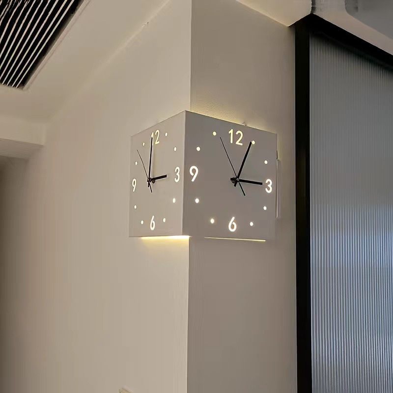 Corner Double-Sided Clock for Living Room Modern Clock No-Drill Silent ...