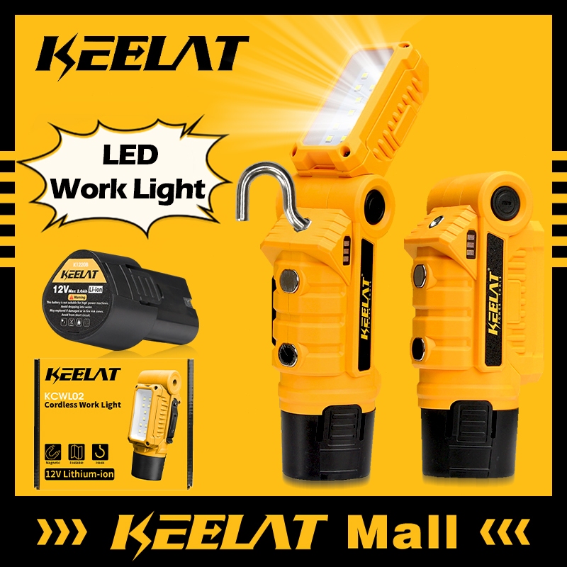 KEELAT 12V 2.0Ah LED Work Light Rechargeable Li-ion Adjustable ...