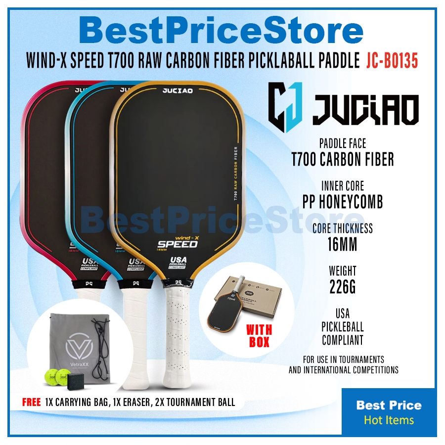 BPS Juciao USA Compliant Pickleball Paddle Series Wind X 16MM T700 Raw ...
