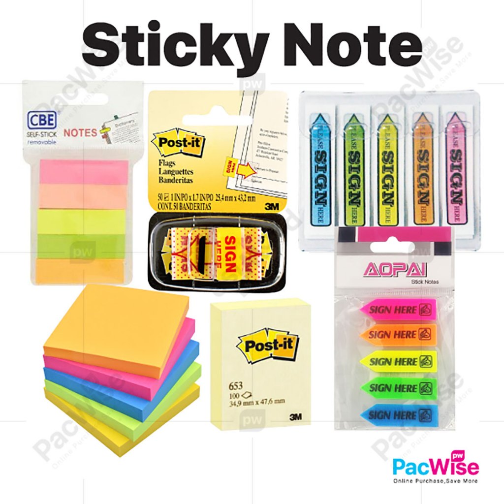 Sticky Note / CBE / 3M Post-it / Nota Melekit / 5 Colour Memo Pad ...