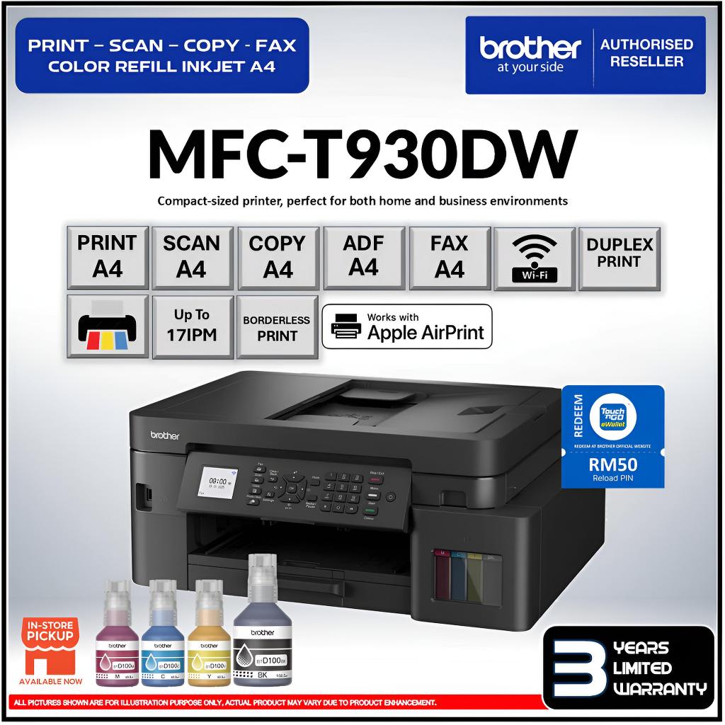 Brother MFC-T930DW A4 4-in1 WI-FI Color Ink Tank Inkjet Printer - Low ...