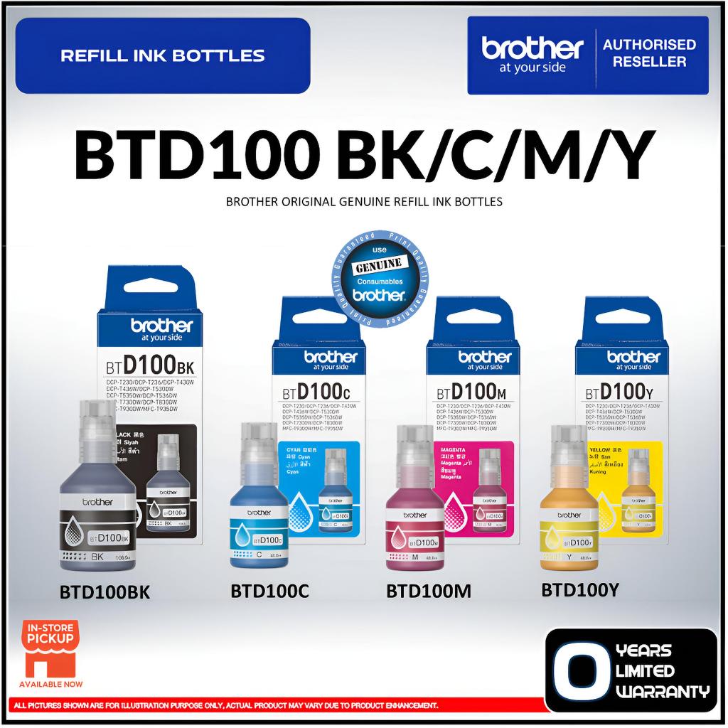 Brother BTD100 Genuine Refill Ink BK/C/M/Y For DCP-T230 T430W T530DW ...