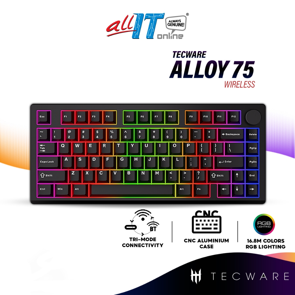 TECWARE Alloy 75 Wireless RGB Gaming Keyboard with Full CNC Aluminum ...