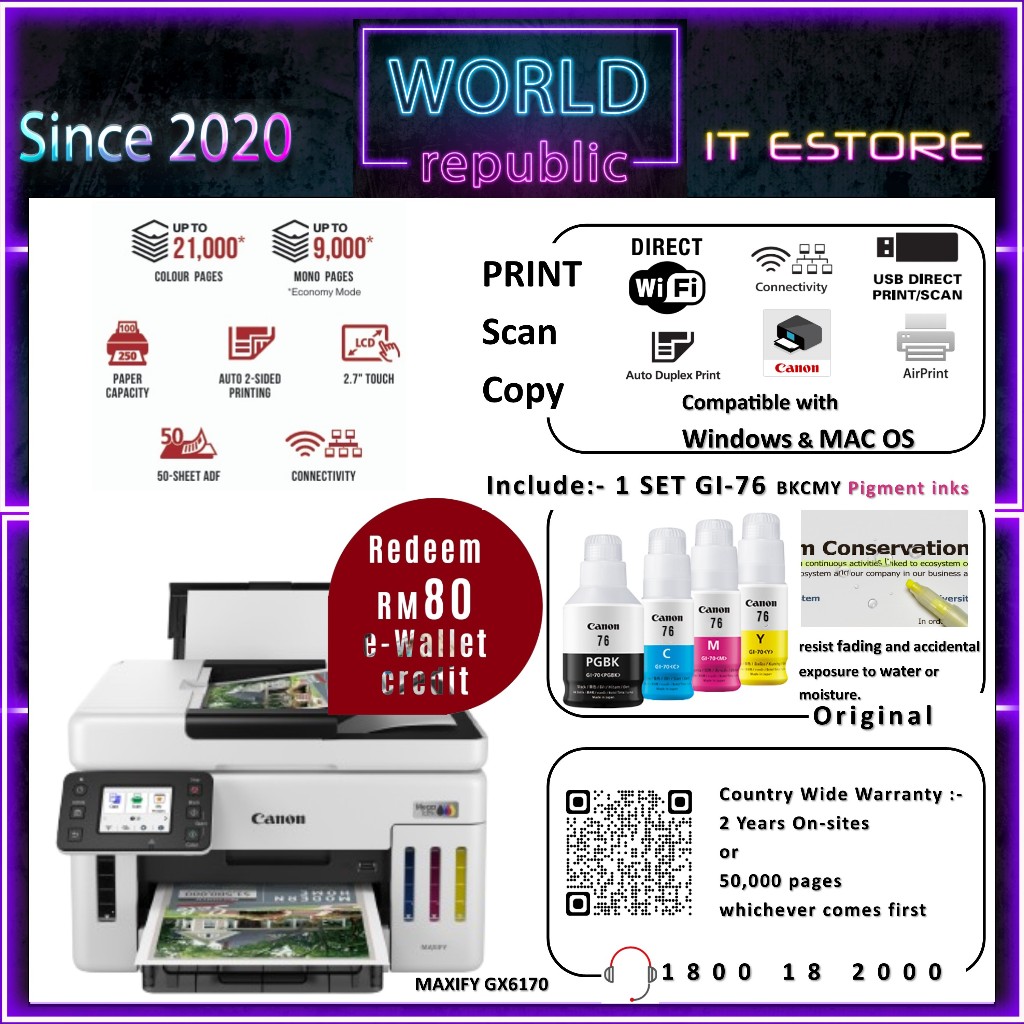 Canon Printer MAXIFY GX6170 - Print , Scan , Copy - Wireless , Wired ...