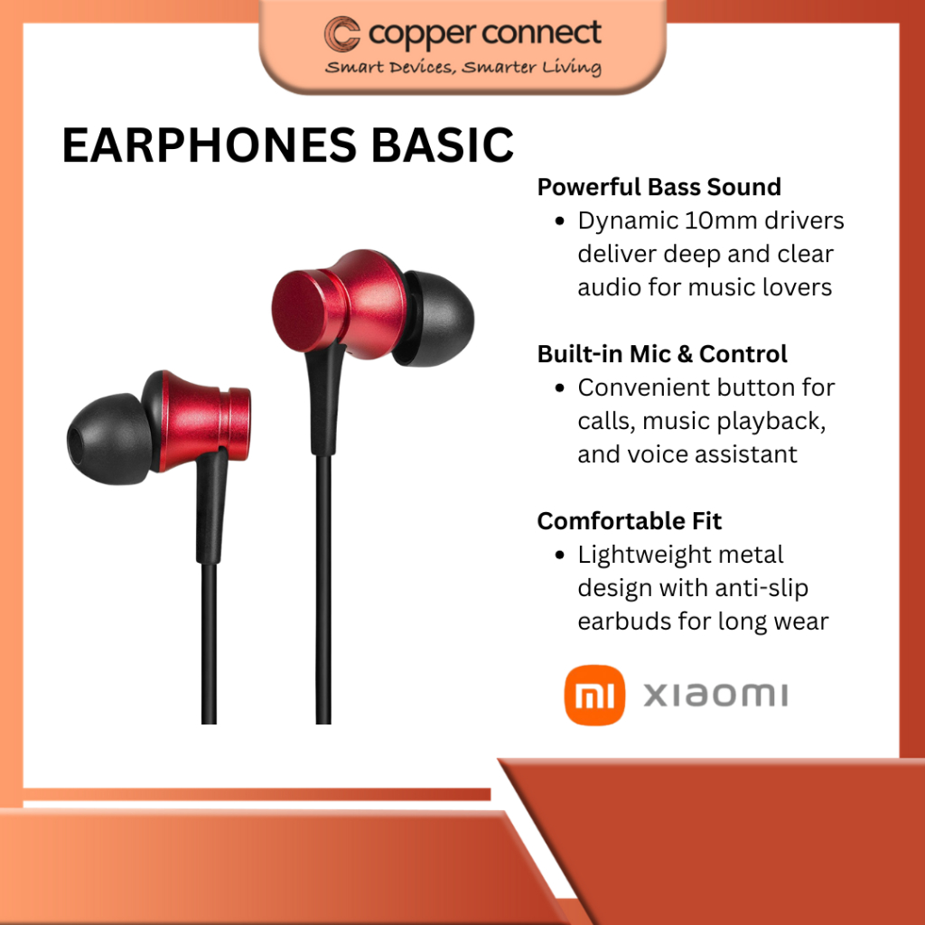 Xiaomi Mi Earphone Basic (Red) | Shopee Malaysia