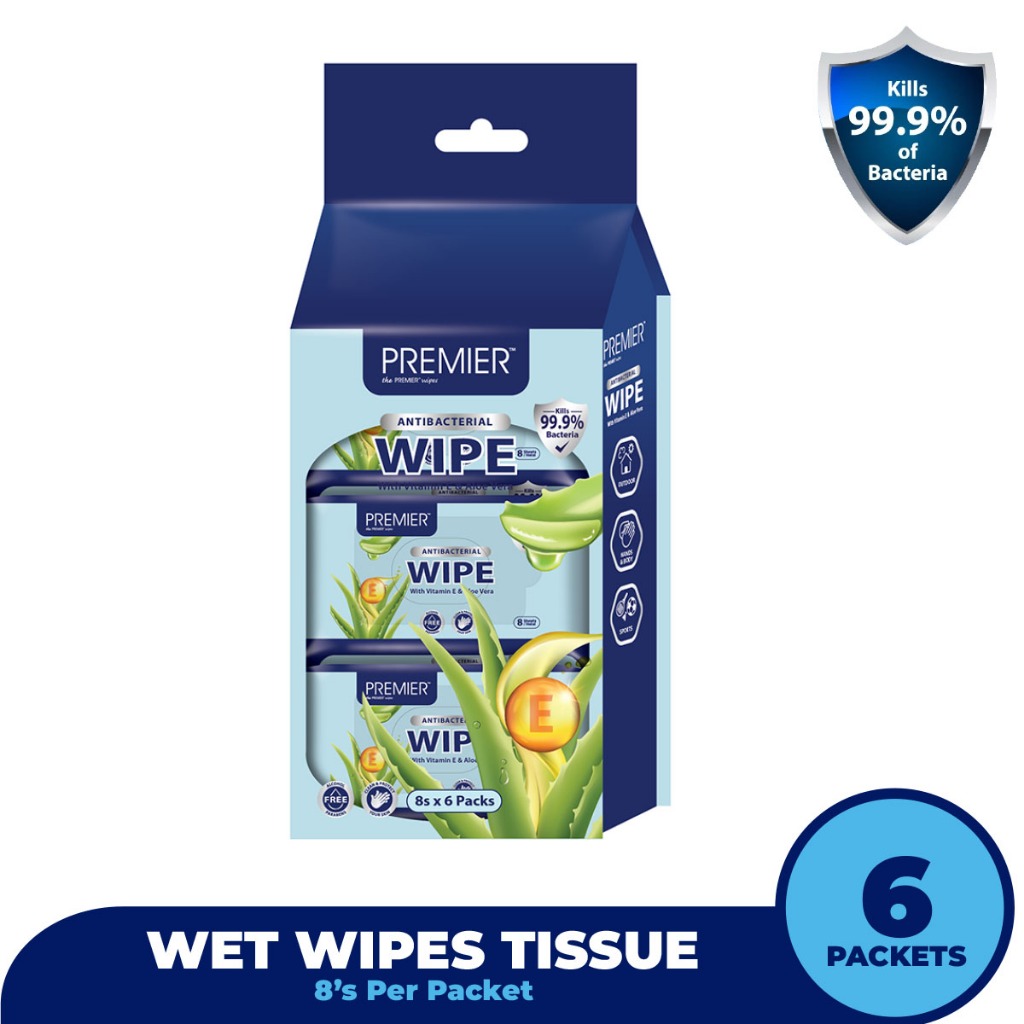 BBD Premier Antibacterial Wet Wipe Tissue 6in1 (8's x 6 Packets) Tisu ...