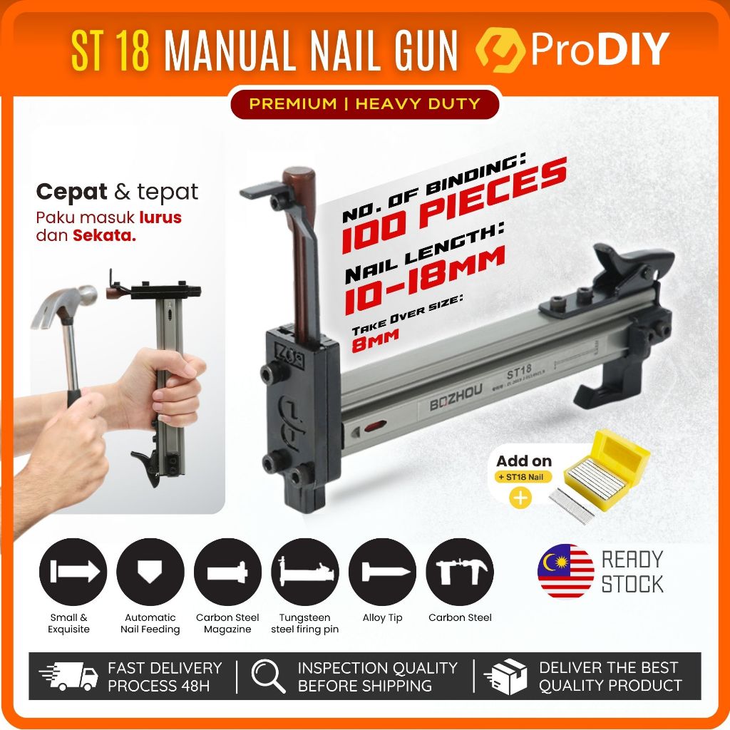 BOZHOU ST18 Manual Nailer Nail Gun Semi Auto Rebound Nailing Tool ...