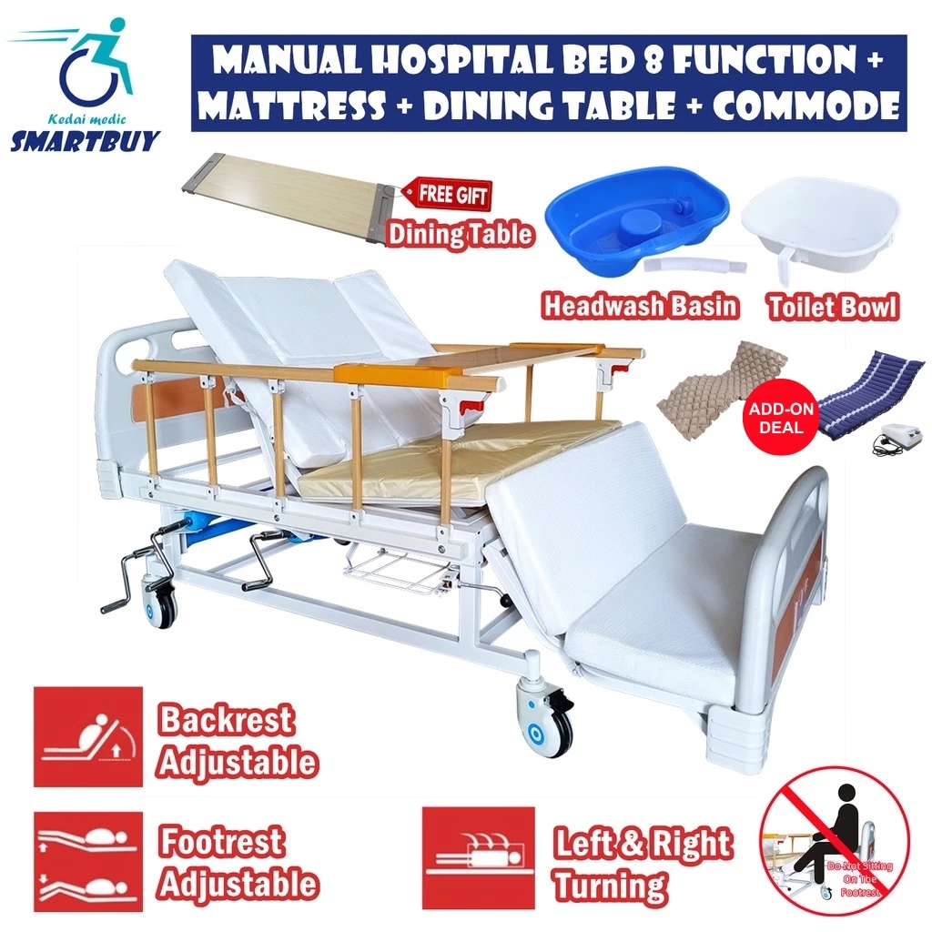 Manual Hospital Bed 8 Function (M55) + Mattress + Commode + Dining ...