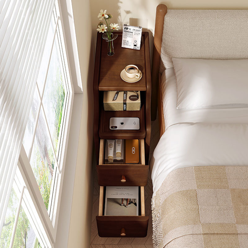 Bedside Table Small Narrow Gap Storage Cabinet Solid Wood Bedside Shelf ...