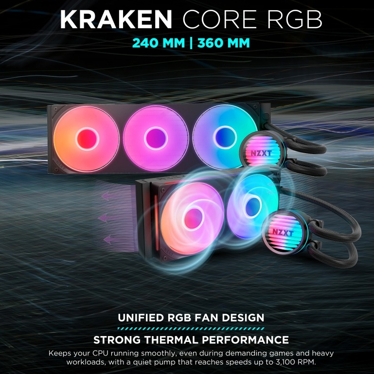# NZXT Kraken Core ( 240 / 360 ) RGB AIO CPU Cooler # [ Black ...