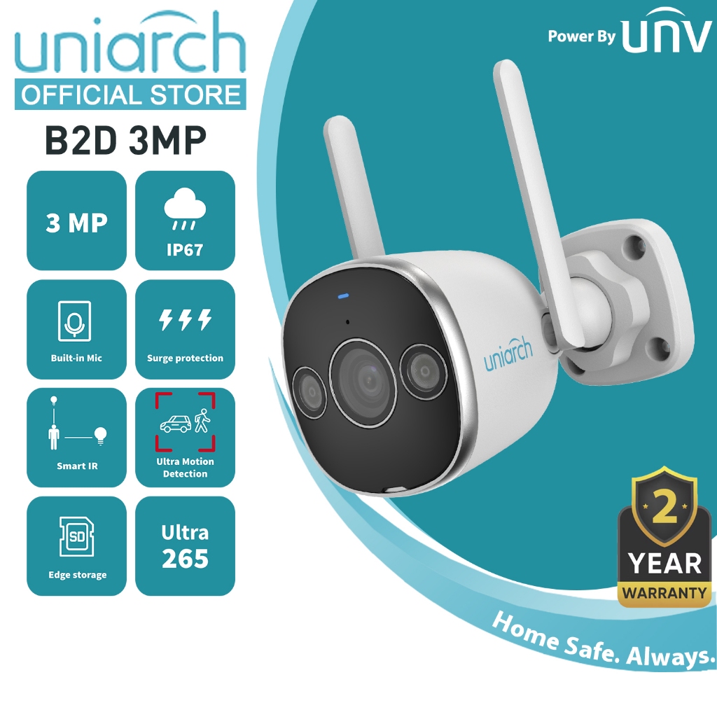 Uniarch B2D 3MP Wi-Fi Dual-light Bullet Camera H.265 Two Way Walk IP67 ...