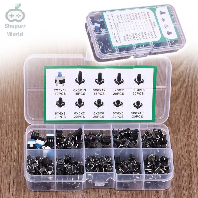 6x6mm Tact Switch Assortment 200pcs 10 Types 4 Pin PCB Push Button Kit ...